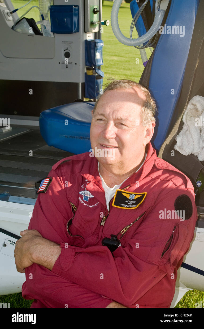 Lifeline emergency helicopter transporting patient to hospital Stock ...