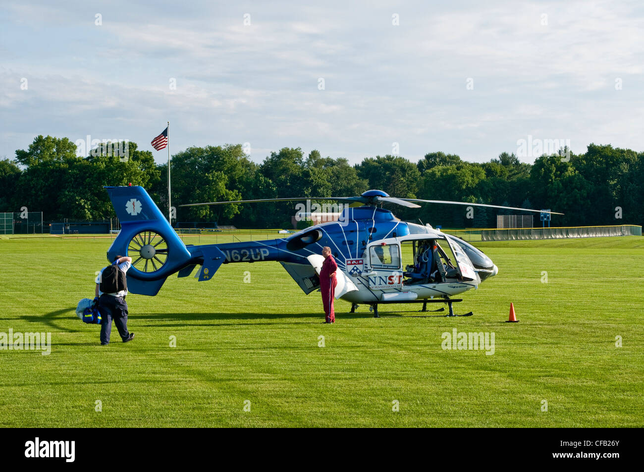 Lifeline emergency helicopter transporting patient to hospital Stock ...