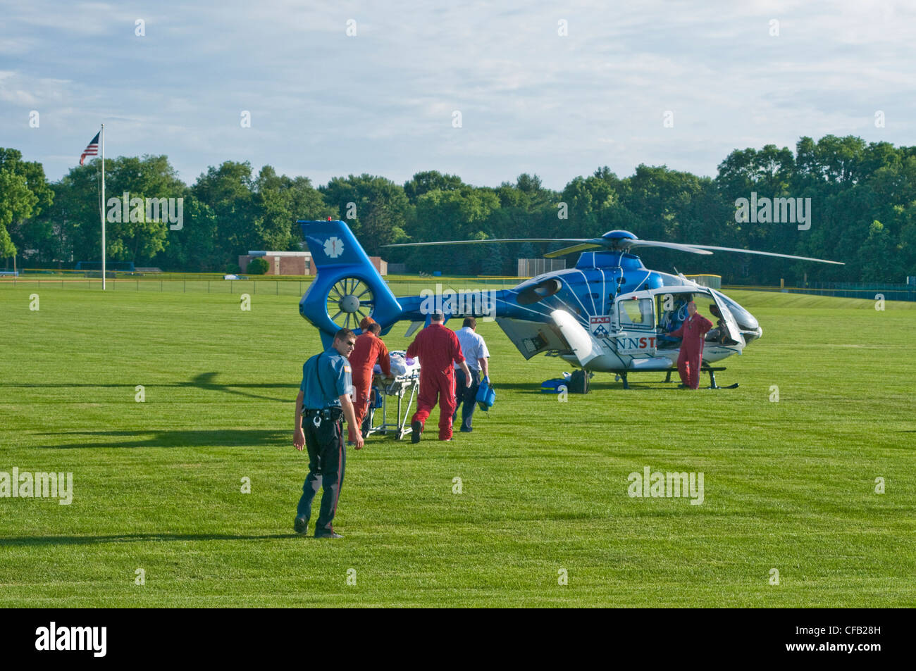 Lifeline emergency helicopter transporting patient to hospital Stock ...