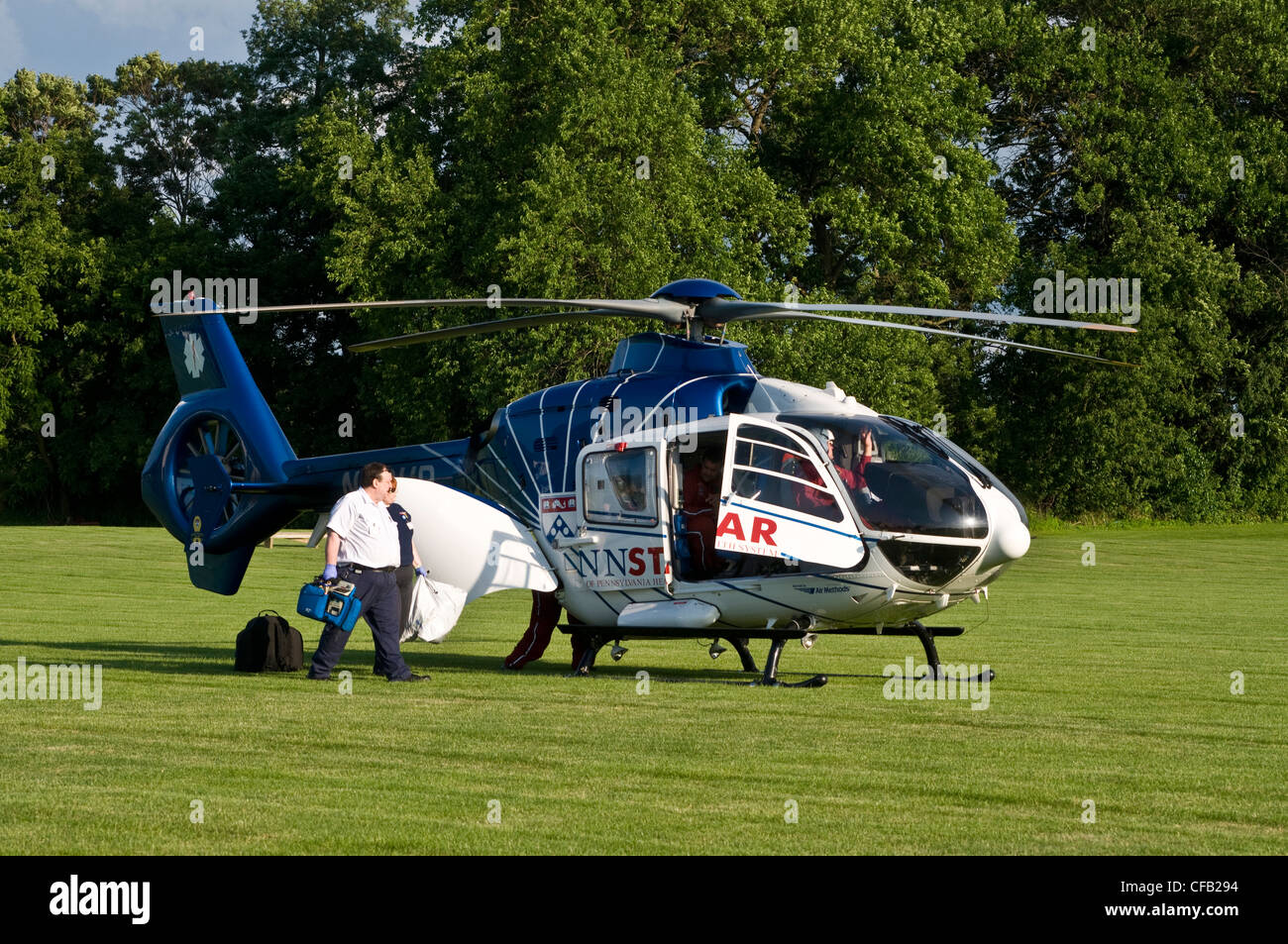 Lifeline emergency helicopter transporting patient to hospital Stock ...