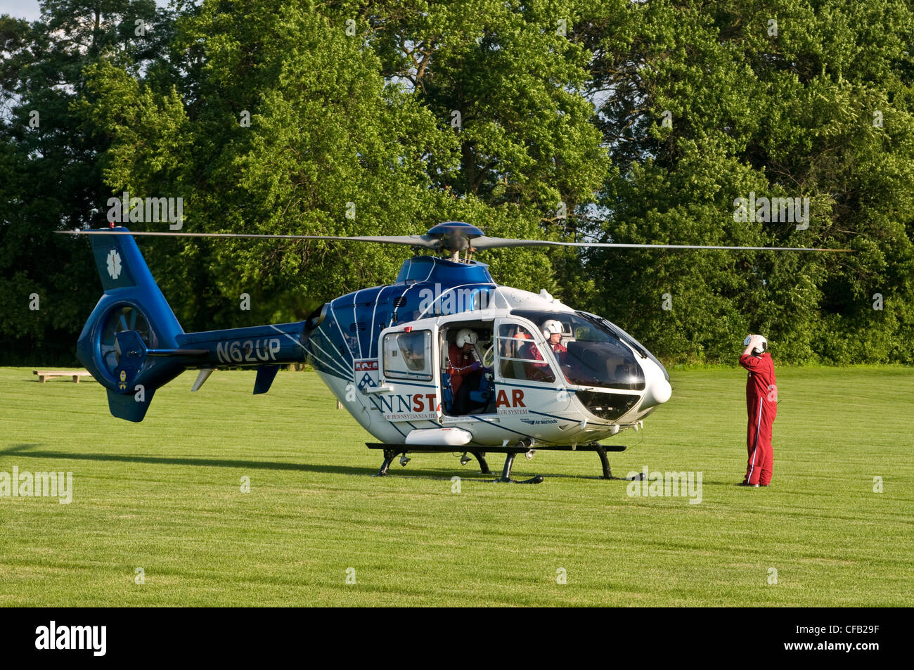Lifeline emergency helicopter transporting patient to hospital Stock ...