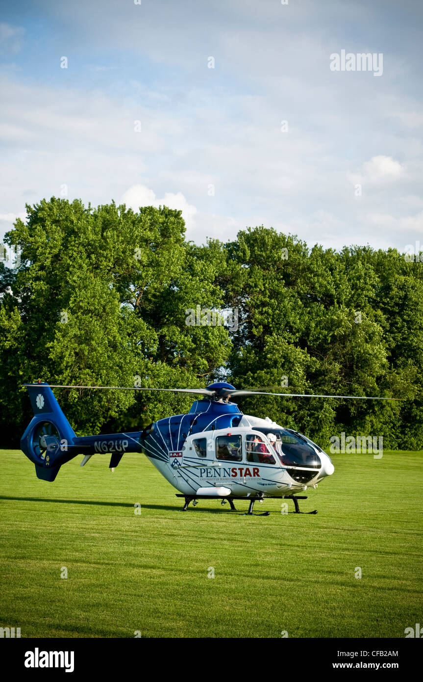 Lifeline emergency helicopter transporting patient to hospital Stock ...