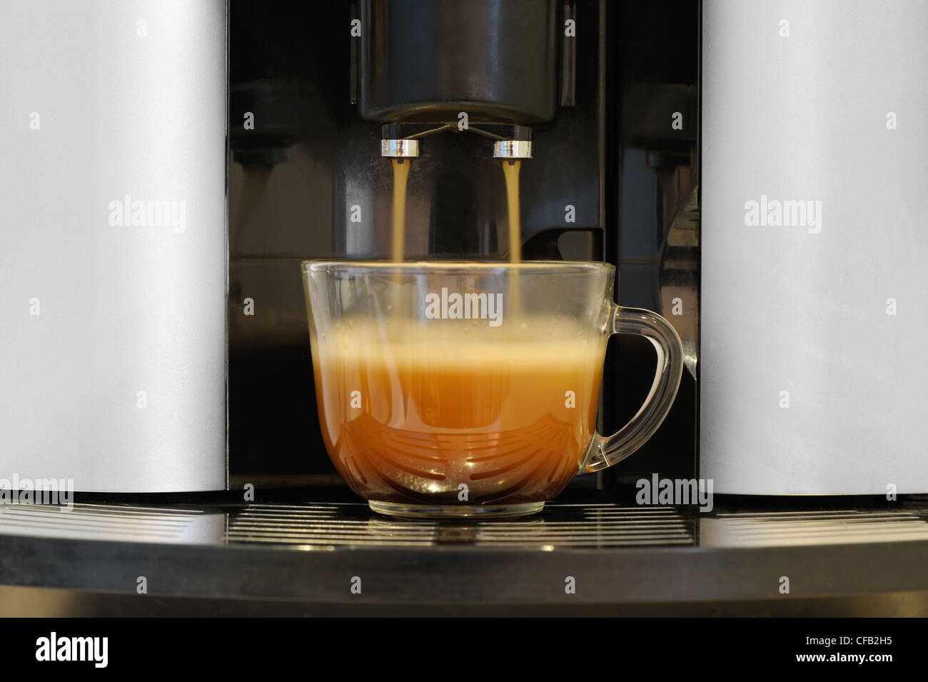 coffee machine. Process of preparation of an espresso. Photo on long ...