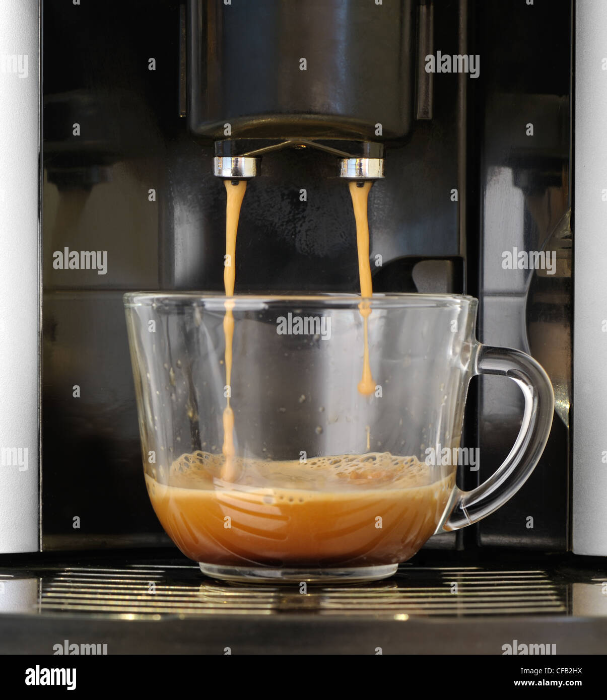 coffee machine. Process of preparation of an espresso. Photo on long ...