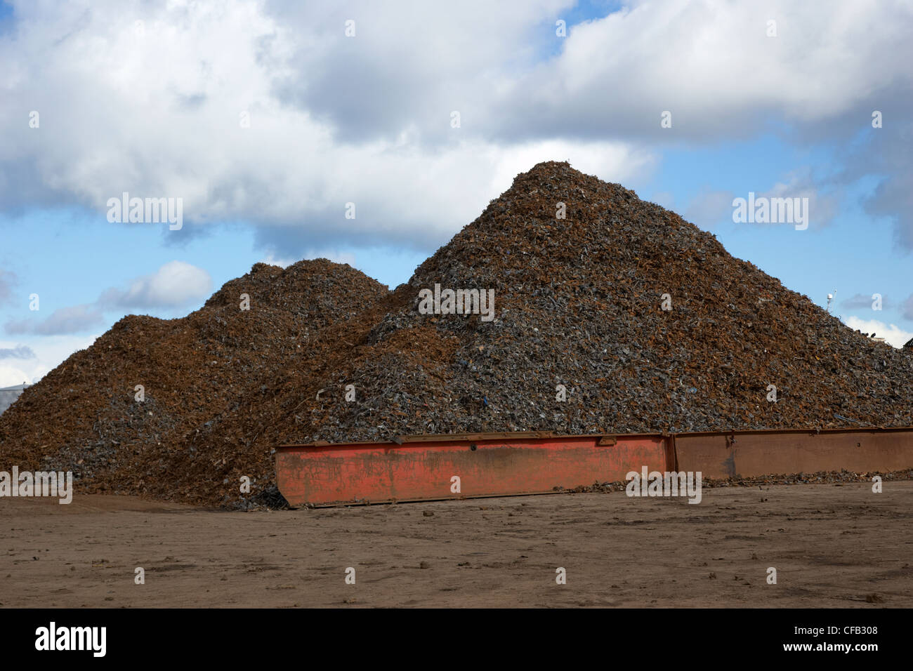 piles of recycled and shredded metals at metal recycling site Belfast ...