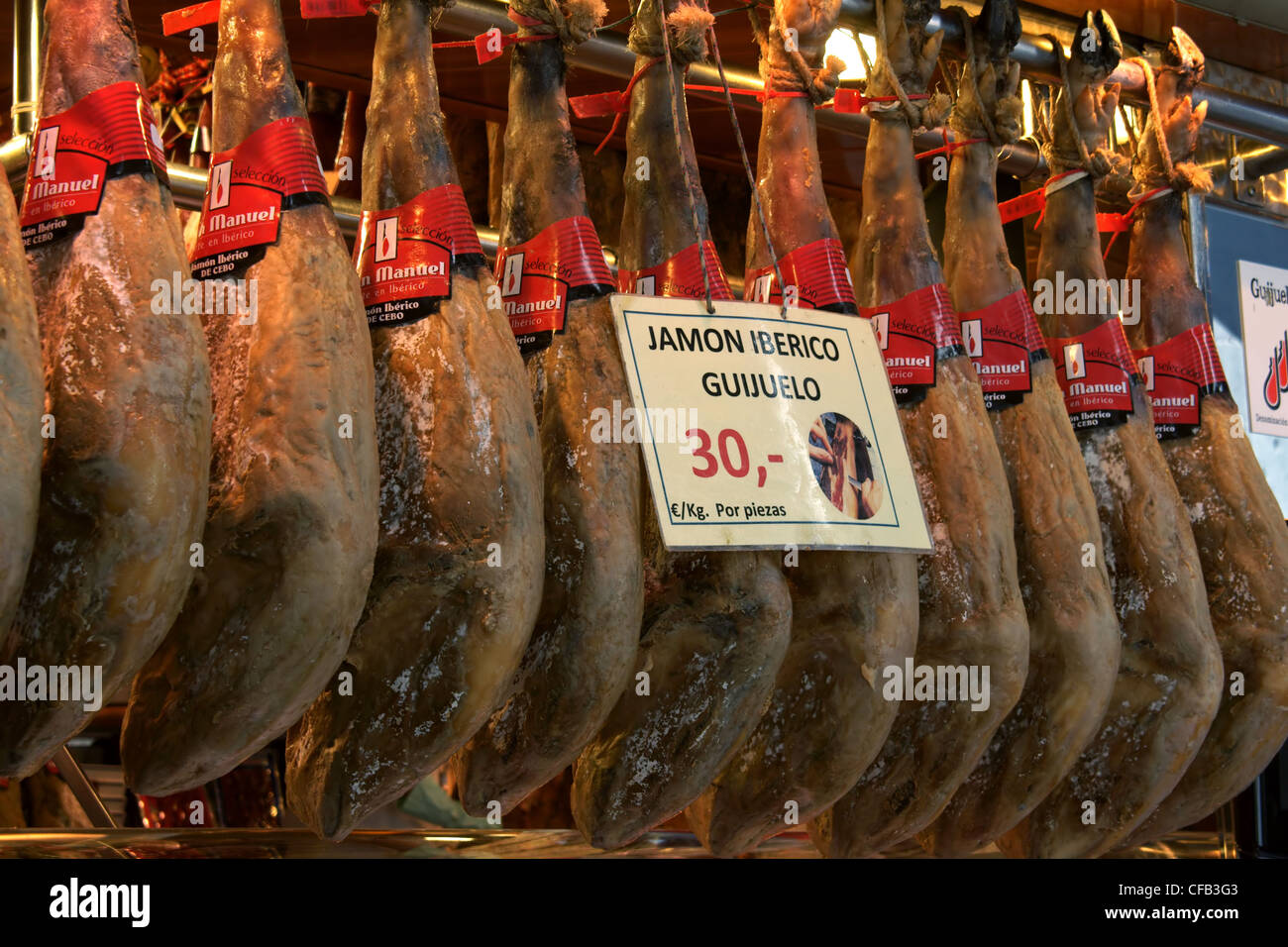 Jamon Iberico, Mercat de La Boqueria, Barcelona Stock Photo - Alamy