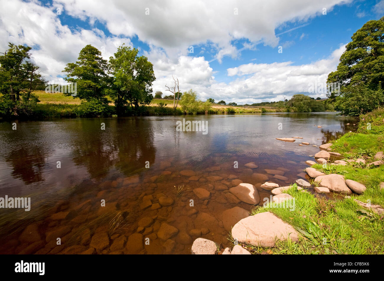 A summer day from the banks of the River Eden at Armathwaite in Cumbria ...