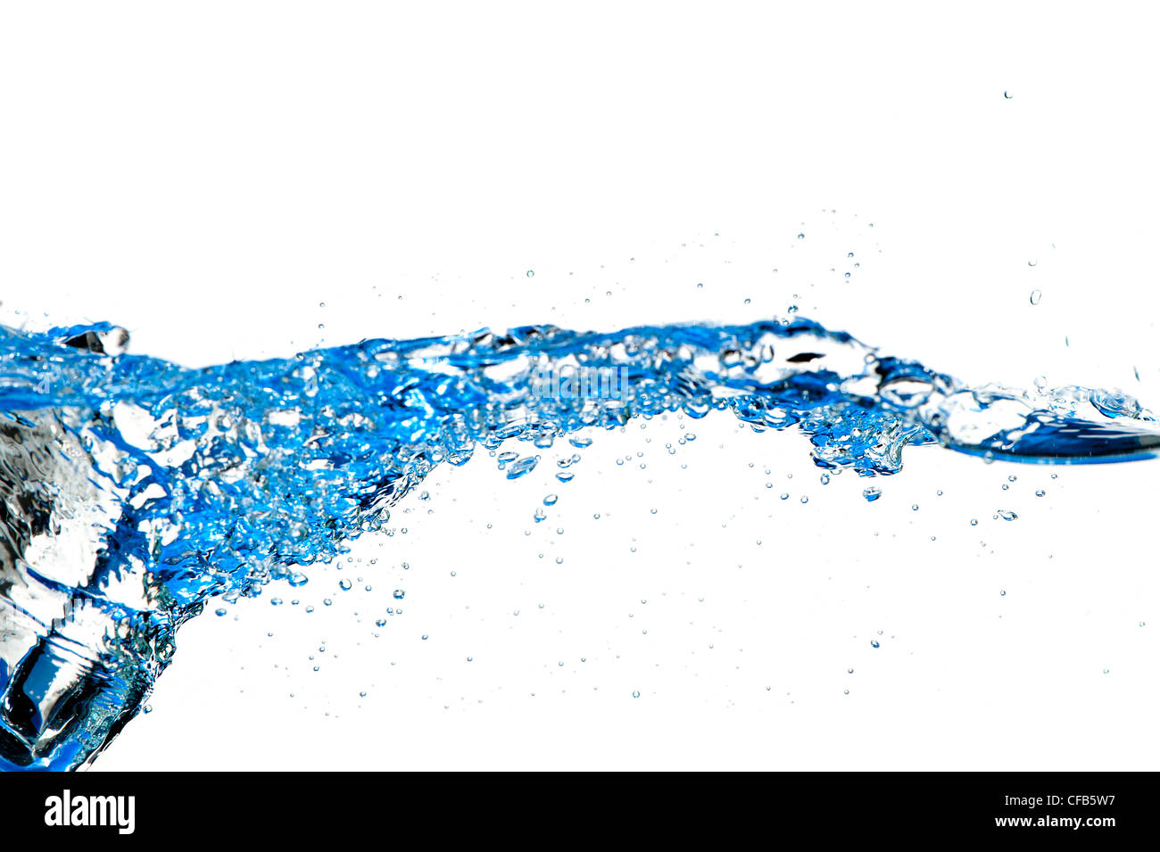 Splashes and water waves. Blue color on white isolated Stock Photo - Alamy