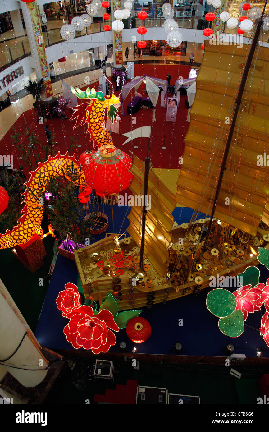 Chinese lanterns and dragon at a shopping mall in Borneo, malaysia ...