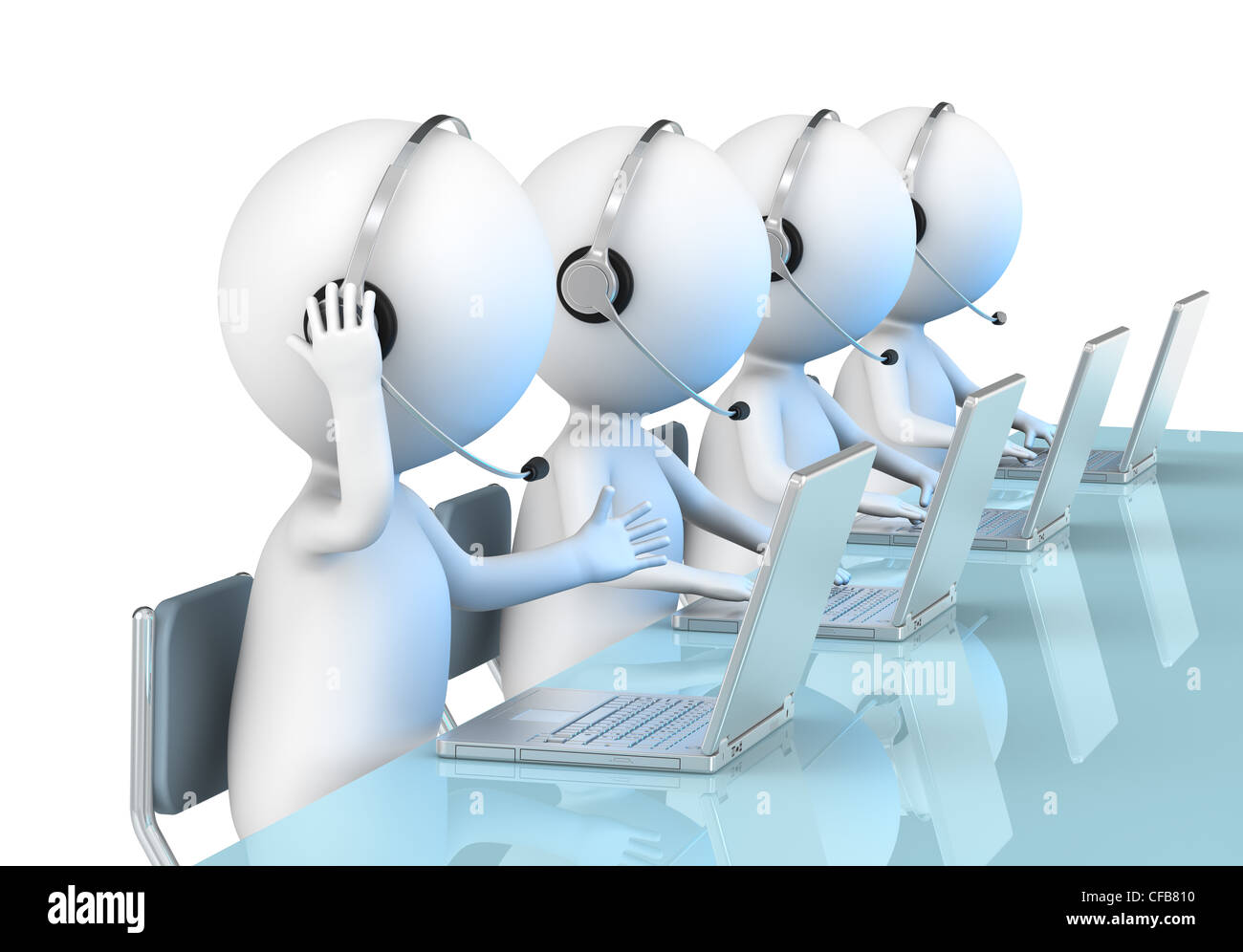 3D little human character X 4 in a Call Center. Business People series ...