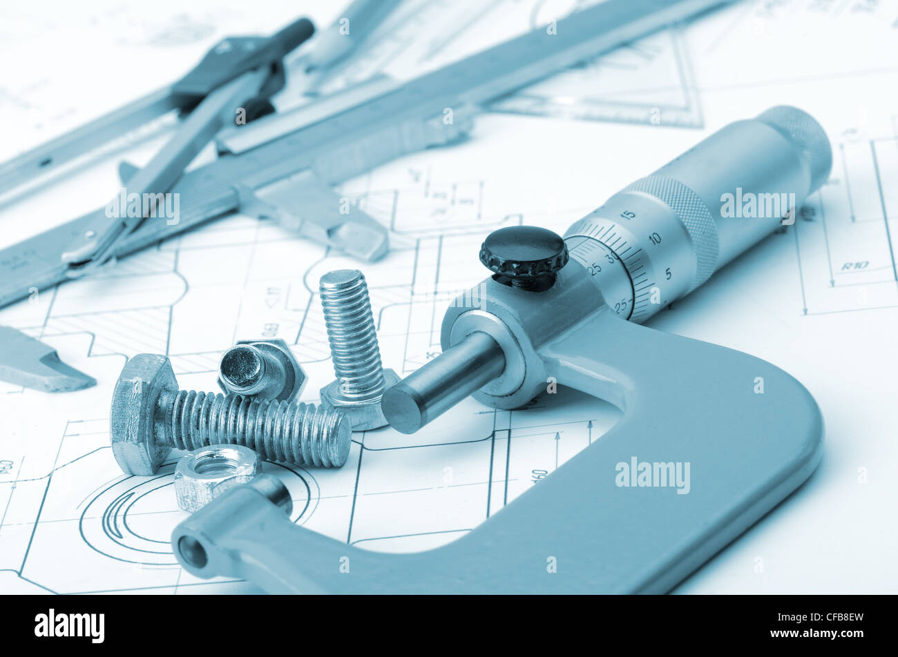 The plan industrial details, a screws, caliper, divider,micrometer. A ...