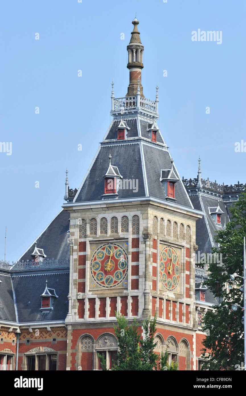 Railway station clock tower, Amsterdam, Holland Stock Photo - Alamy