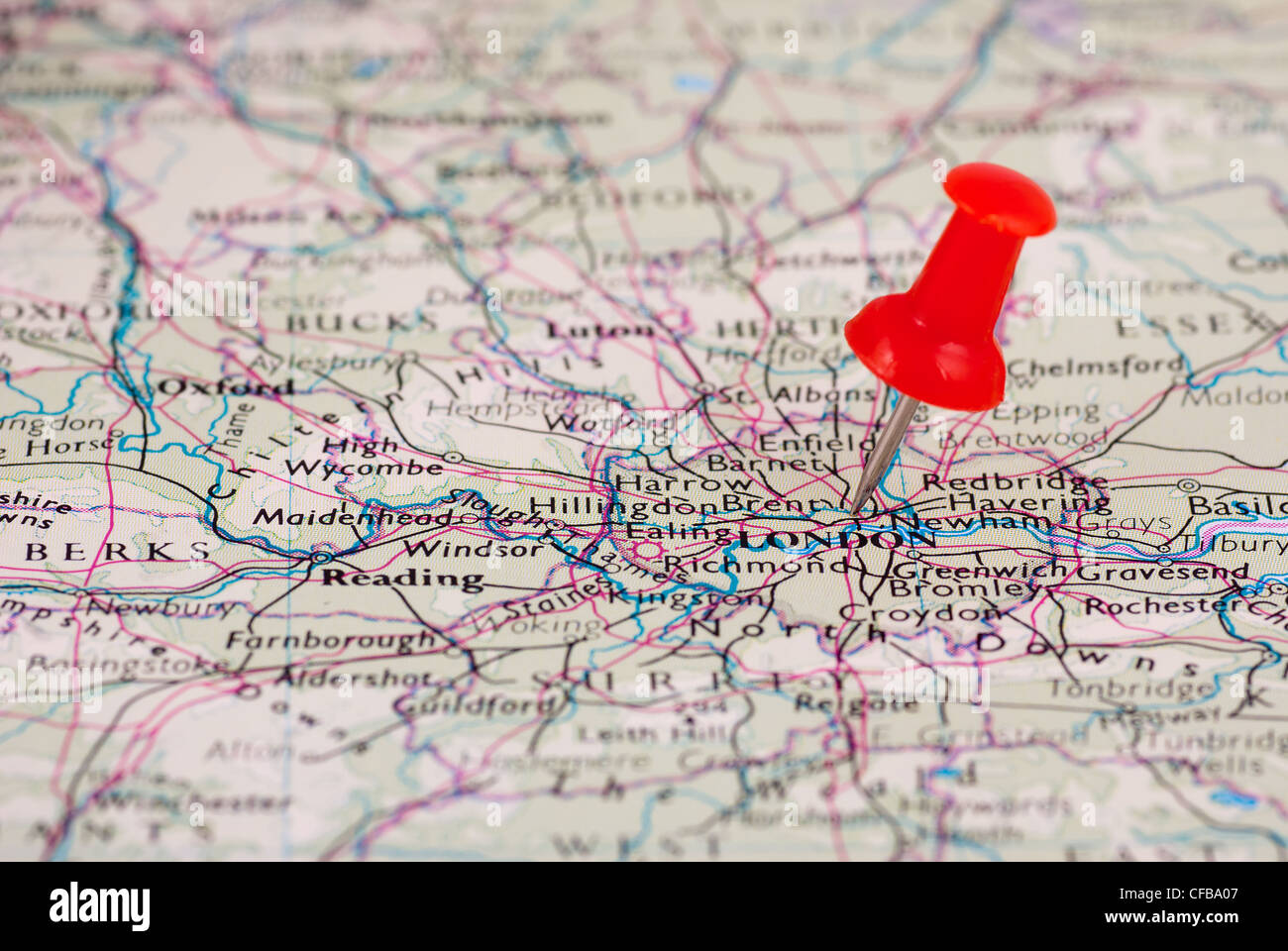 Map with a push pin stuck in London Stock Photo - Alamy