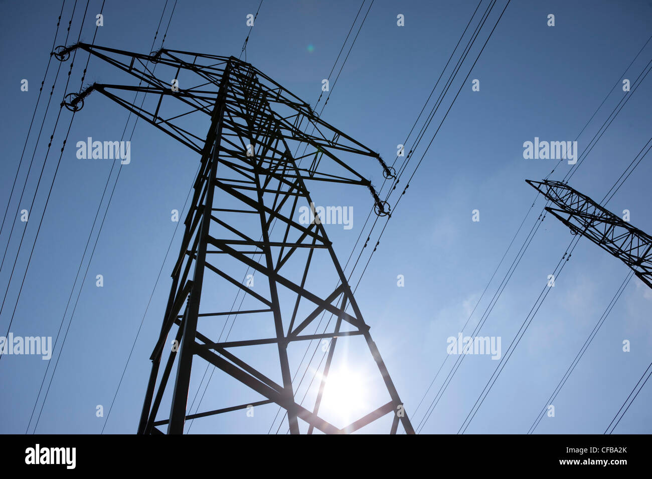 Electricity, energy, power, power pole, mast, pole, sun, power supply ...
