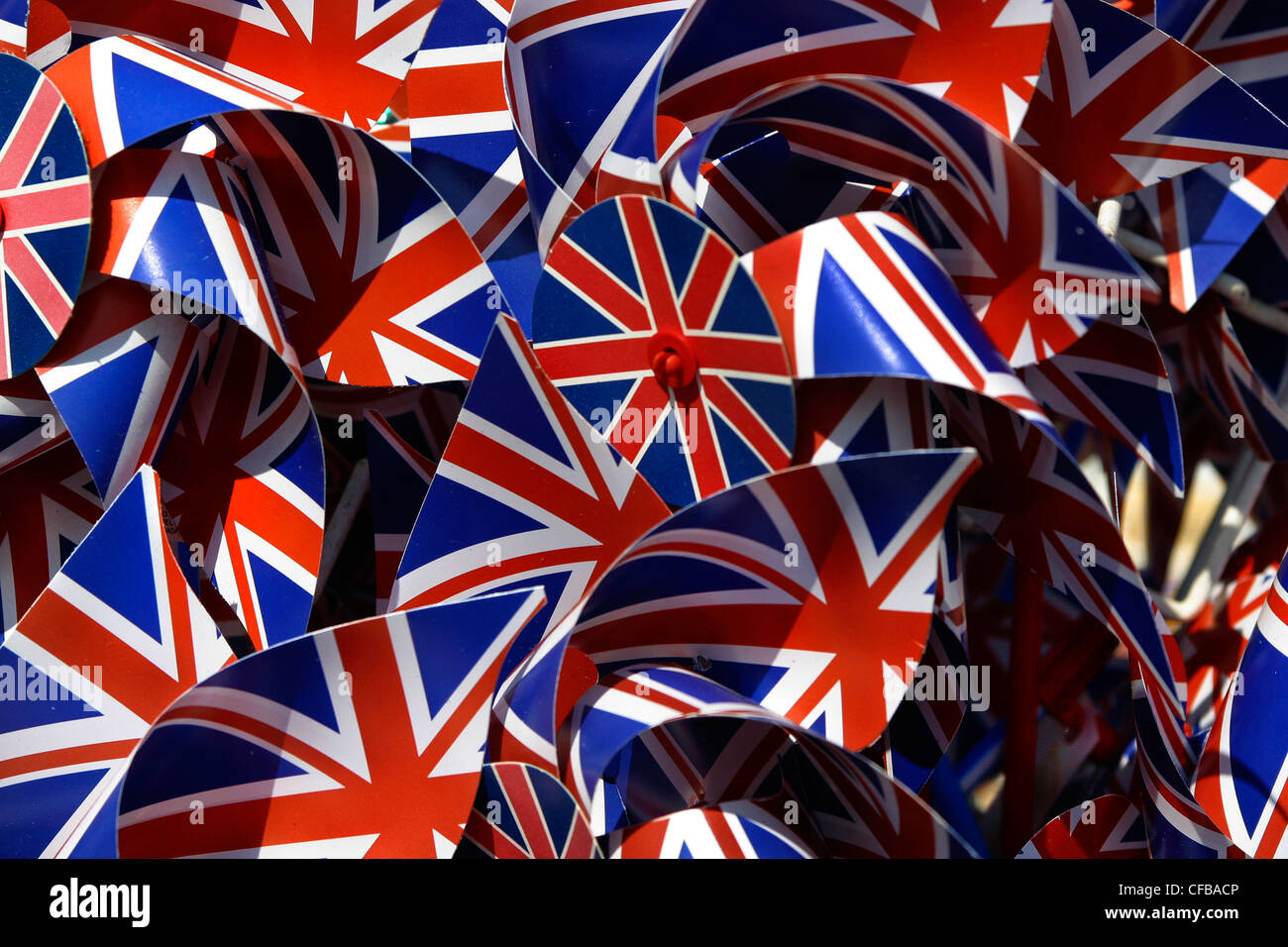 Mass of plastic union jacks in red white and blue, London, UK Stock ...
