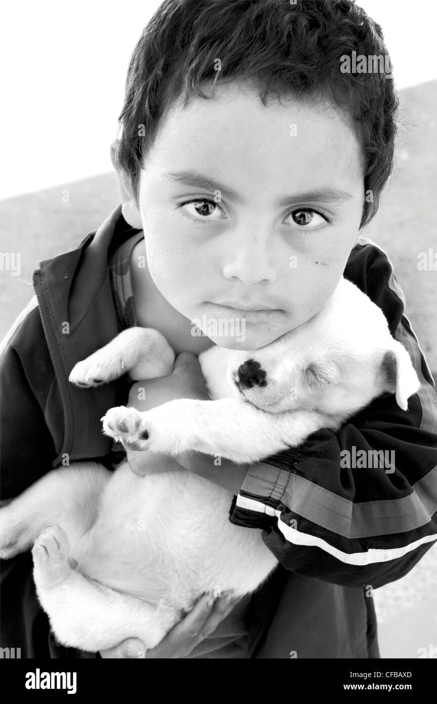 boy, children, dog, love, black and white , look, childhood, innocence ...
