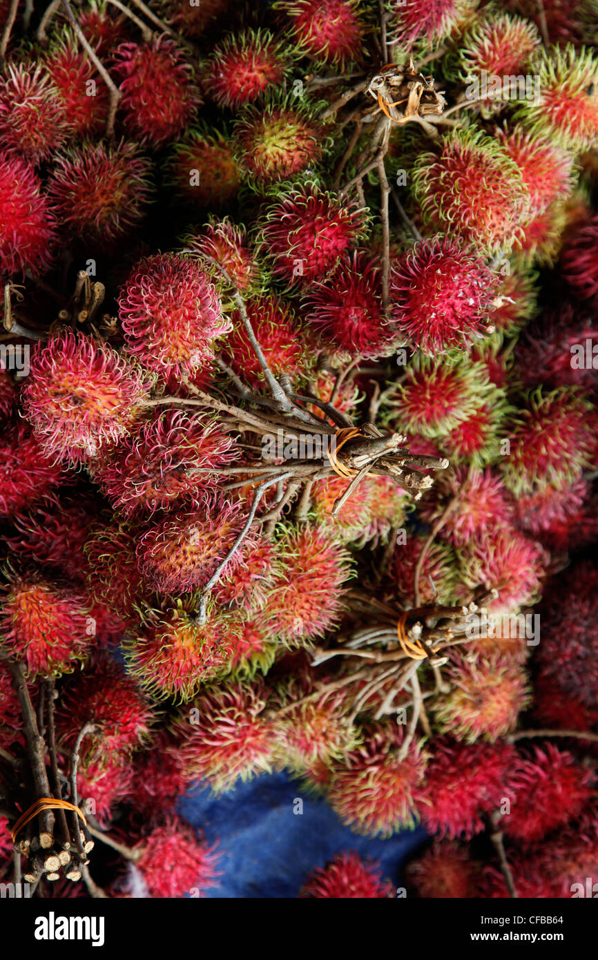 Lychee tropical fruit at a market stall in Borneo, Malaysia Stock Photo ...