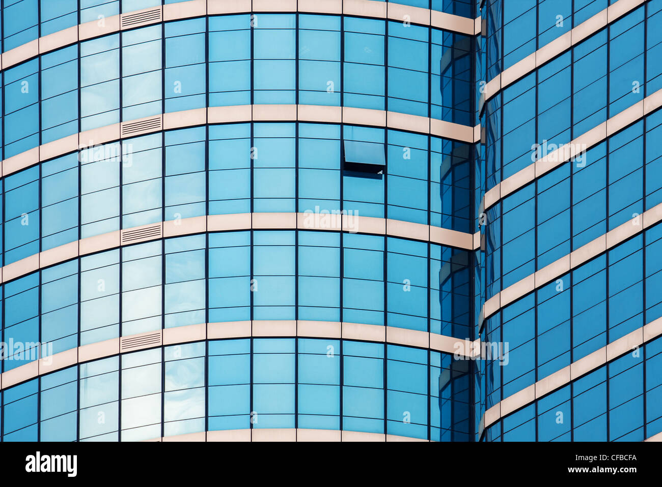 blue mirror glass building, exterior building, some window opened Stock ...
