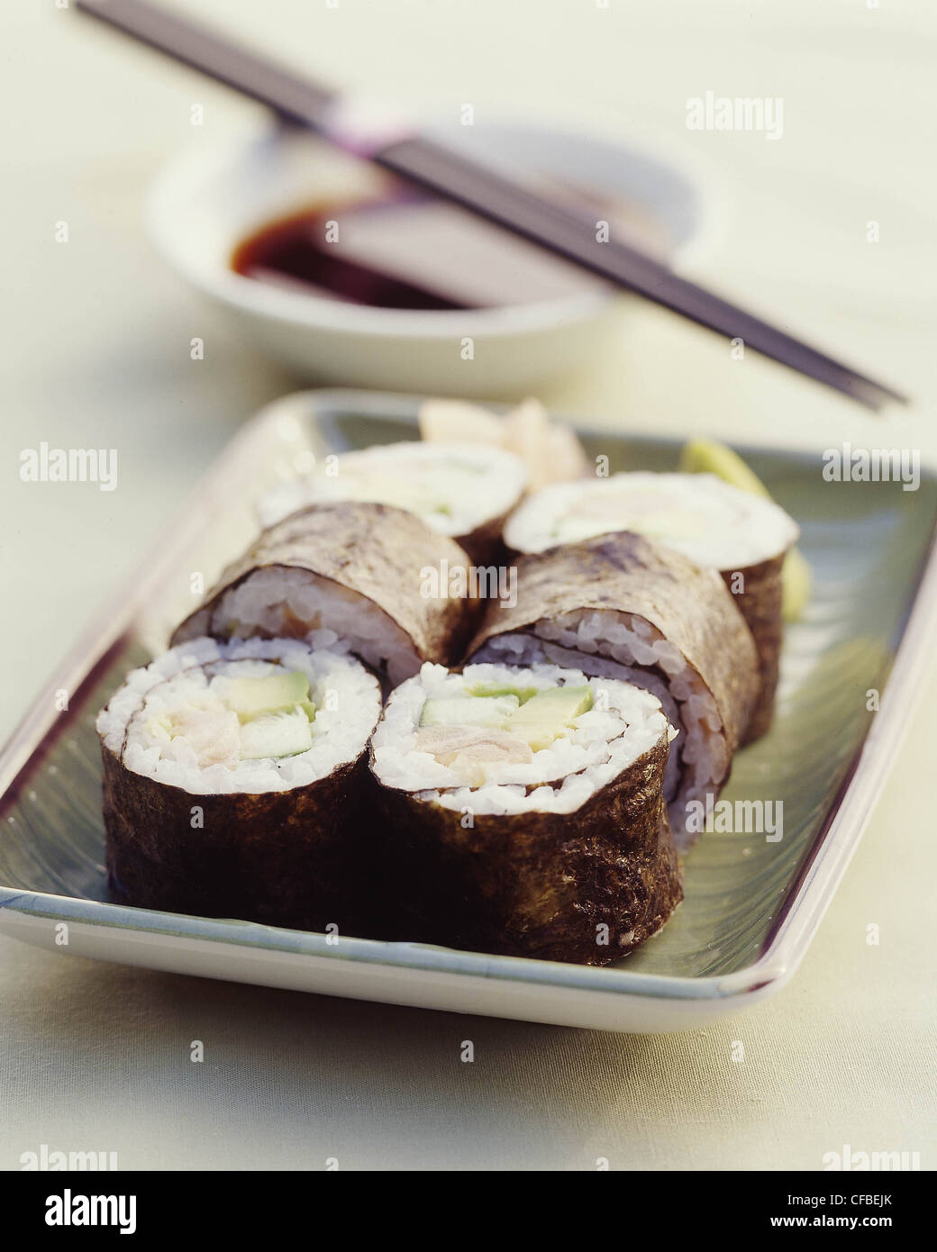 How to make rolled sushi Dish of rolled sushi, maki, nori sheets, sushi ...