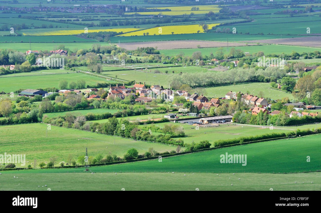 Village of Ivinghoe Aston, viewed from Beacon Hill, Buckinghamshire, UK ...