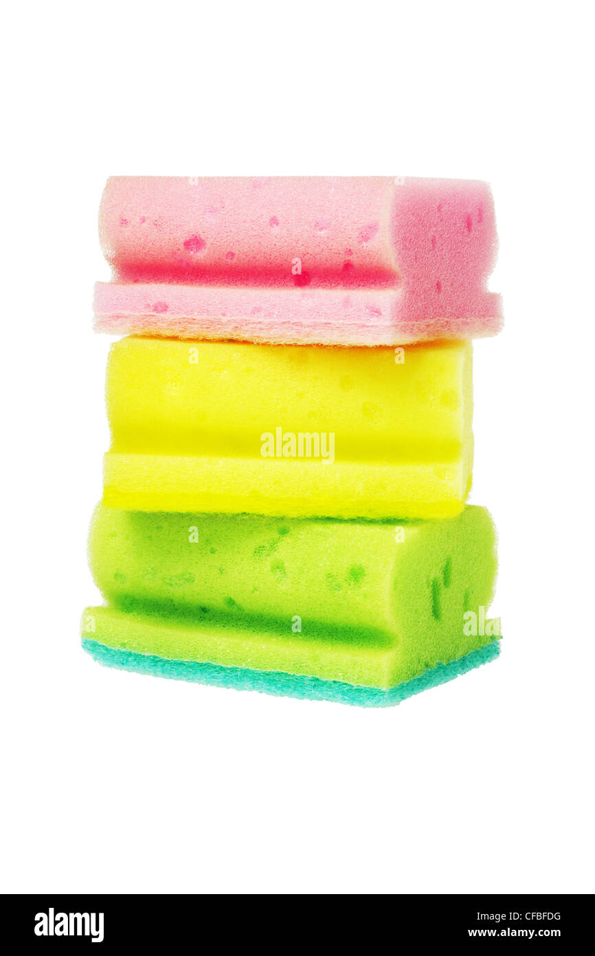 Stack of Colorful Sponge Scourers on White Background Stock Photo - Alamy