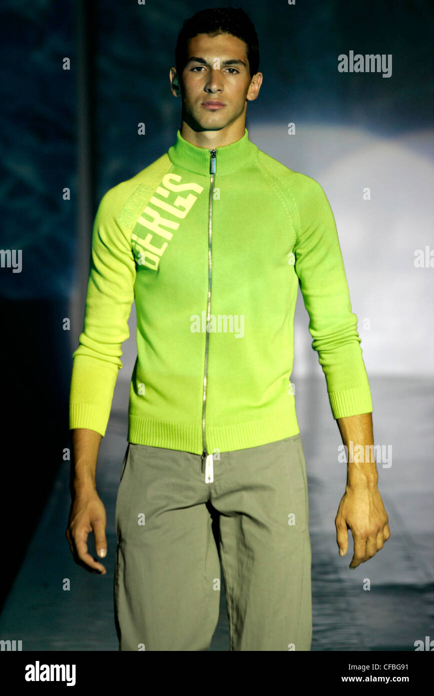 Dirk Bikkemberg Paris Menswear S S Male model wearing lime green zip up ...