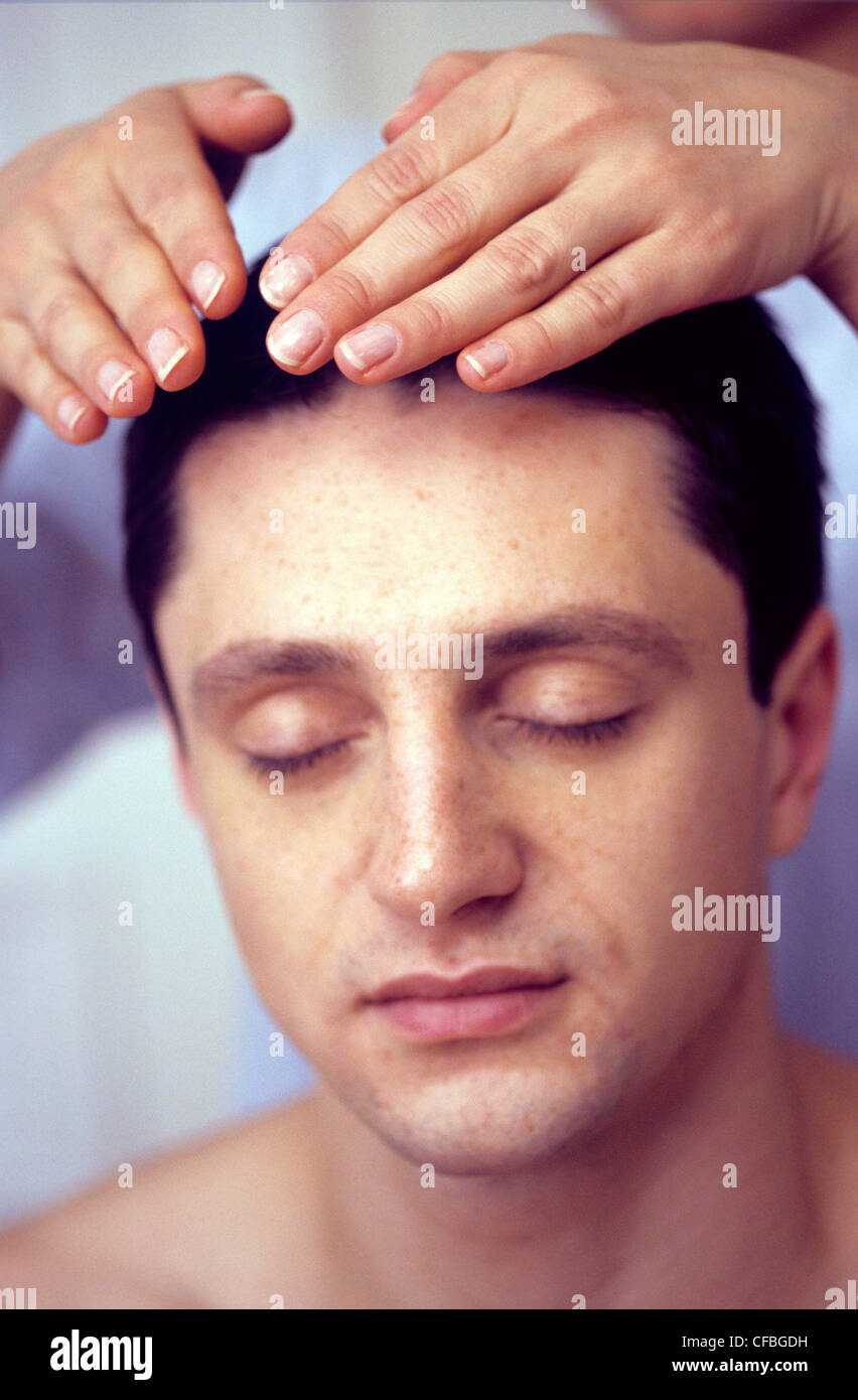 Full Body Massage: Male having sitting with eyes closed and female ...