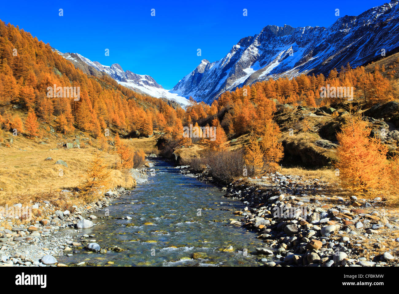 View, Lötschenlücke, Fafleralp, riverbed, autumn, colors, Lonza, river ...
