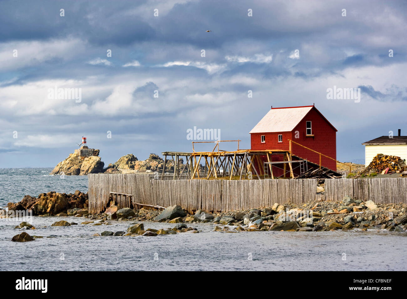 Fish drying flakes and shed, Bonavista, Newfoundland and Labrador ...