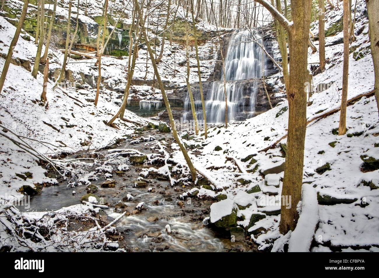 Sherman Falls and Ancaster Creek in winter, Bruce Trail, Niagara ...