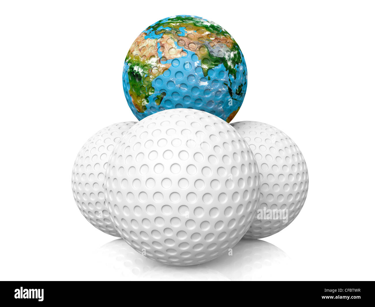 Golf balls pyramid stack on white background. All used maps come from ...