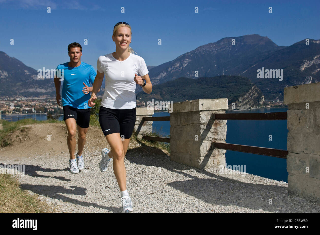 Man, woman, running, lake Garda, Running, rest, fitness, health, couple ...