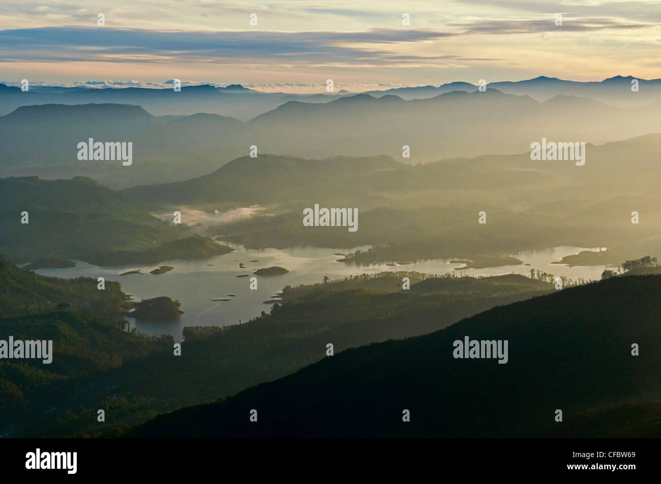 view from the top of Adam's Peak (Sri Pada) at sunrise in the hill ...