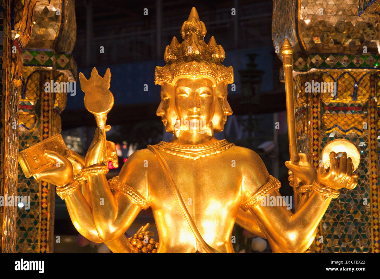 Thailand, Bangkok, Erawan Shrine, Statue of Hindu God Brahma aka Phra ...