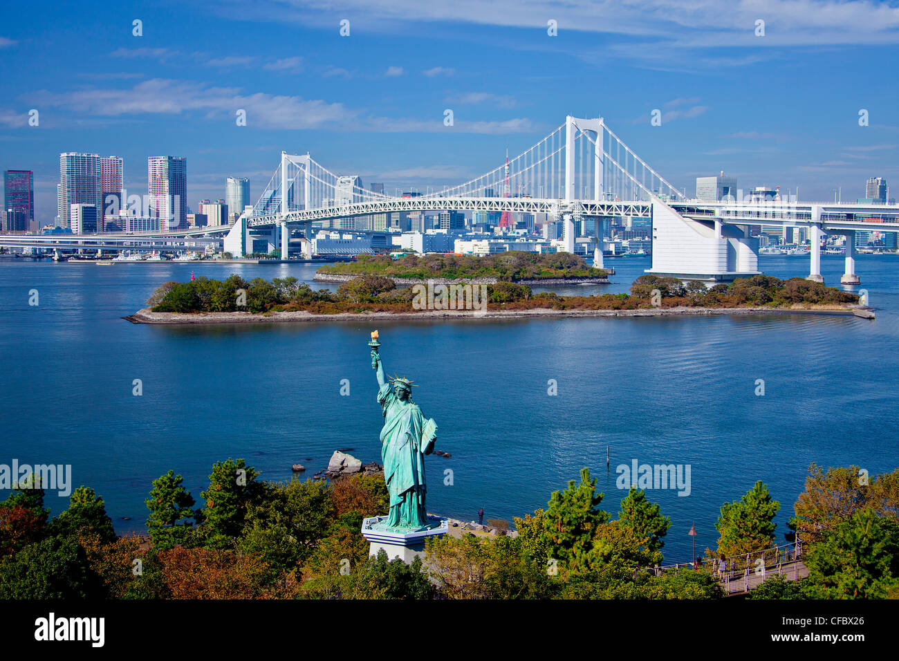 Japan, Asia, Tokyo, city, Odaiba, District, Statue of Liberty, Rainbow ...