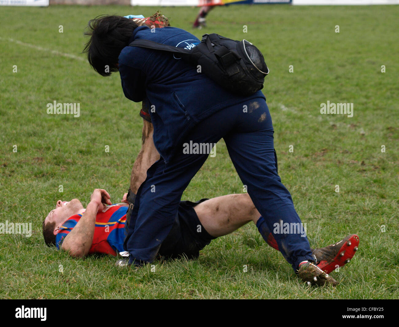 physiotherapist treating a rugby player, Cornwall, UK Stock Photo - Alamy