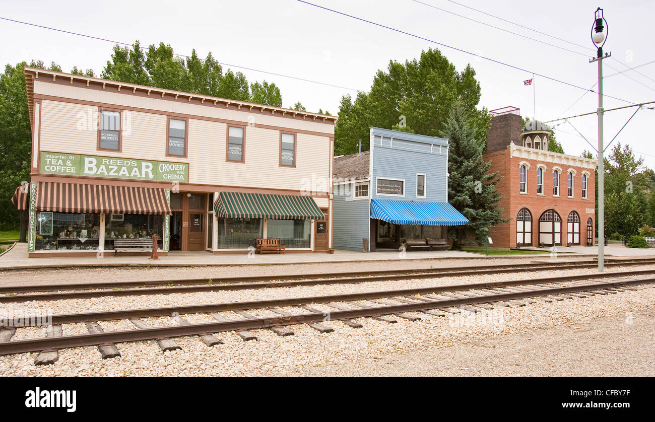 Historic buildings and tram tracks, Fort Edmonton, Edmonton, Alberta ...