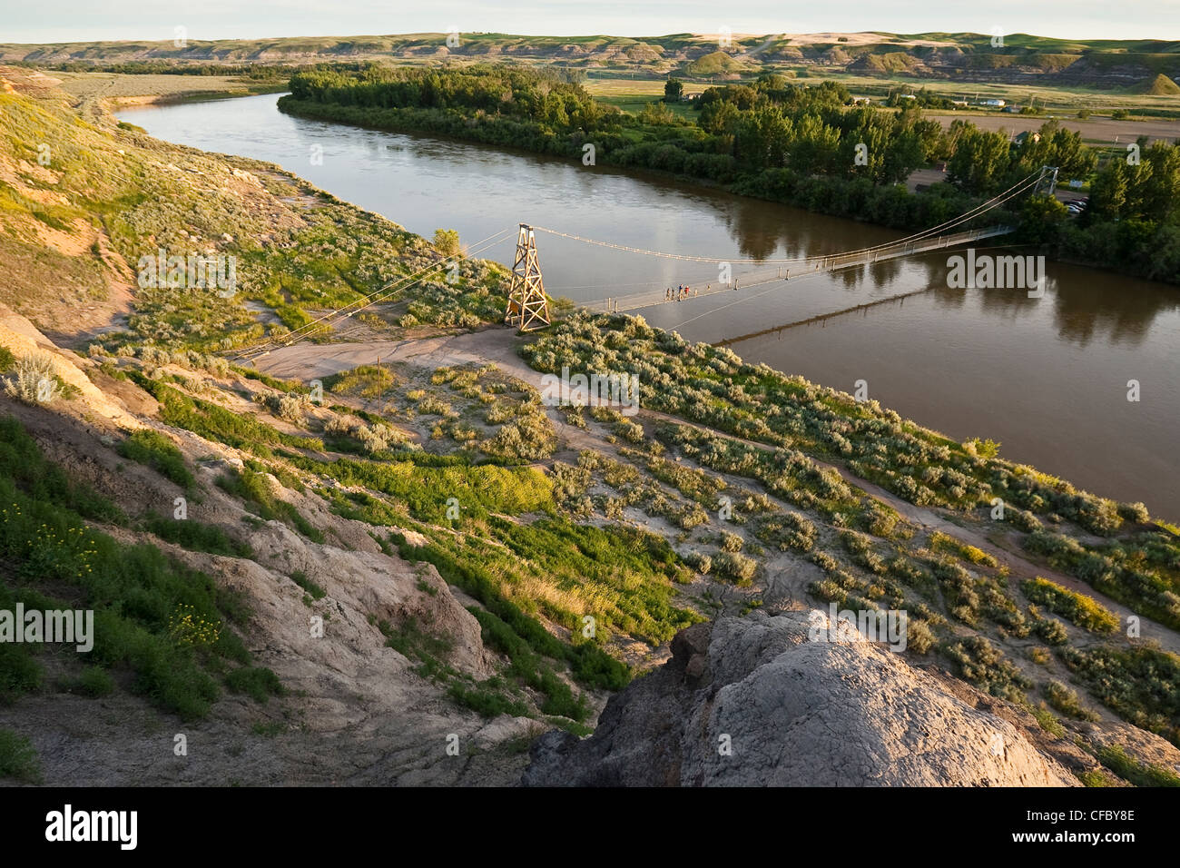 Star Mine suspension bridge and Red Deer River, Alberta Stock Photo - Alamy
