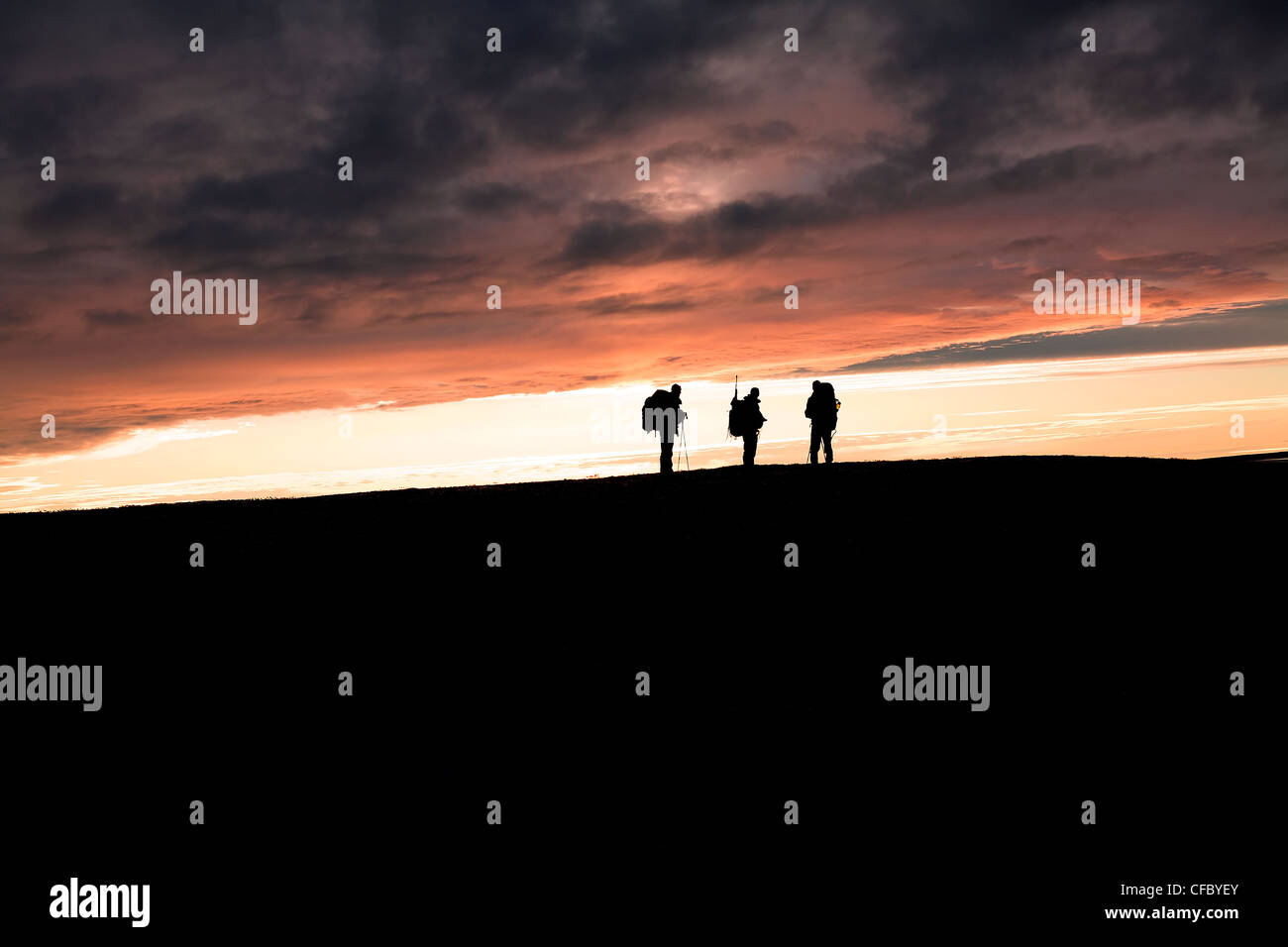 People hiking in the tundra, Simpson Strait, King William Island ...