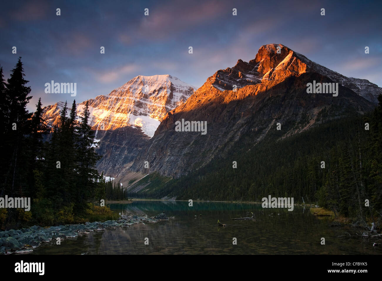 Sunrise at Cavell Lake and Mt. Edith Cavell, Jasper National Park ...
