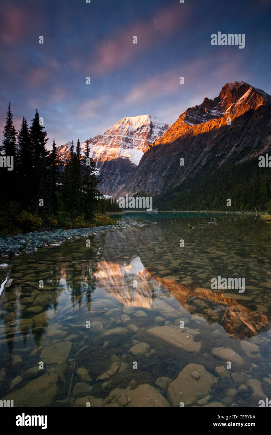 Sunrise at Cavell Lake and Mt. Edith Cavell, Jasper National Park ...