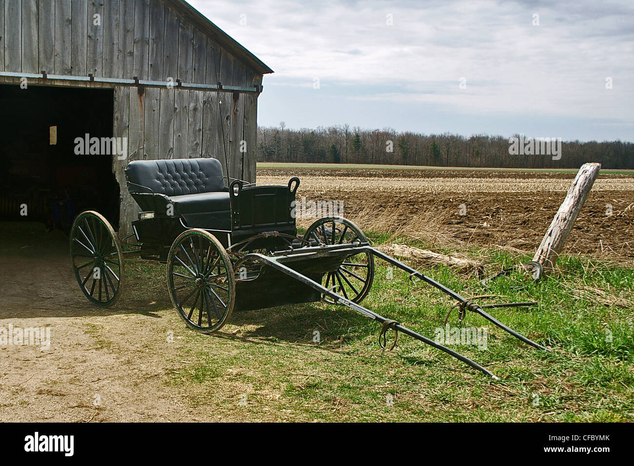 Parked buggy by farm house, Elmira, Ontario, Canada Stock Photo - Alamy