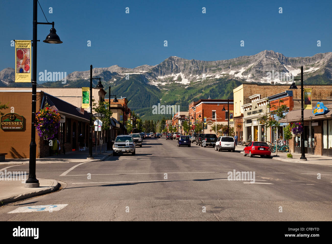 Summer view of Victoria Avenue and Lizard Range, Fernie, BC, Canada ...