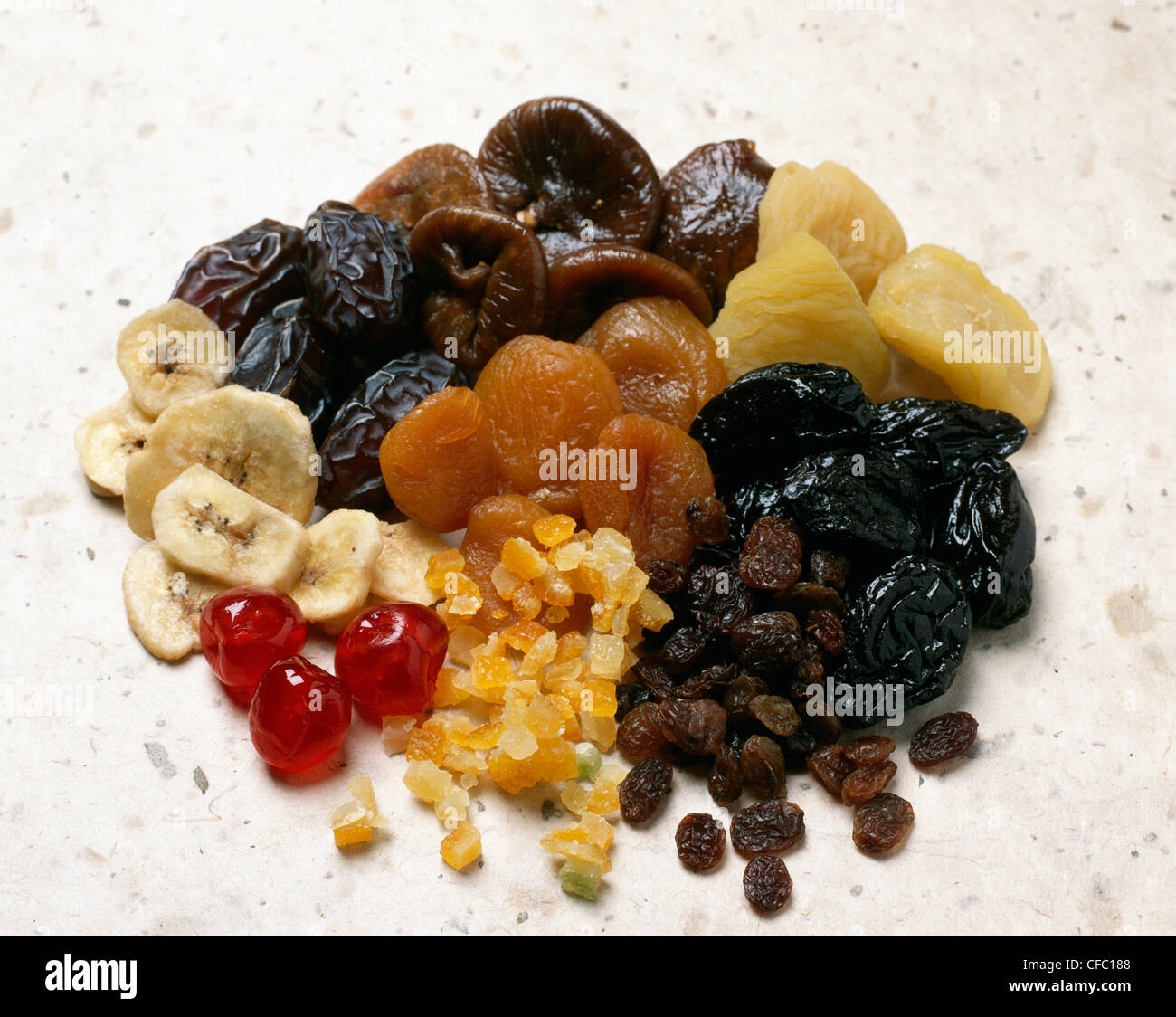 A still life of dried and preserved fruits arranged in an oval Stock ...