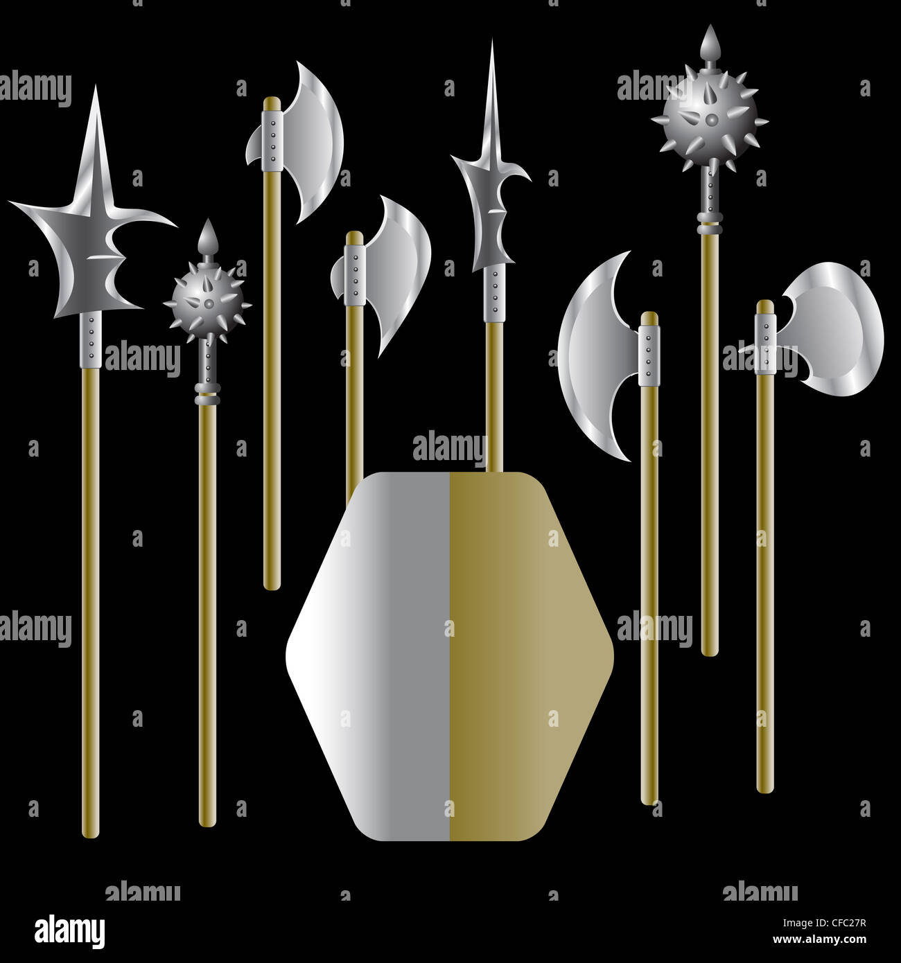 Illustration of medieval weapons and shield Stock Photo - Alamy