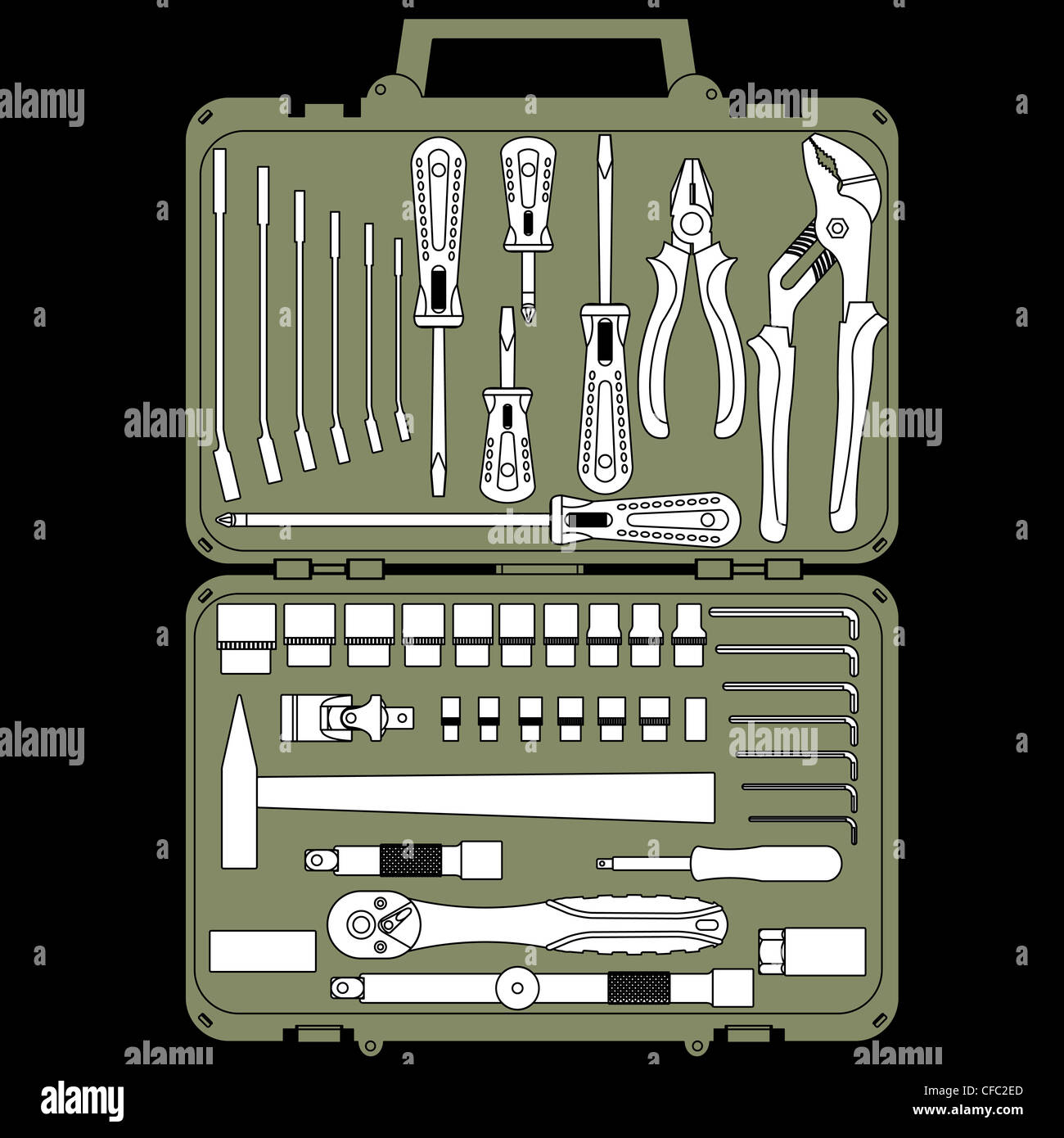set of different tools in a box Stock Photo - Alamy