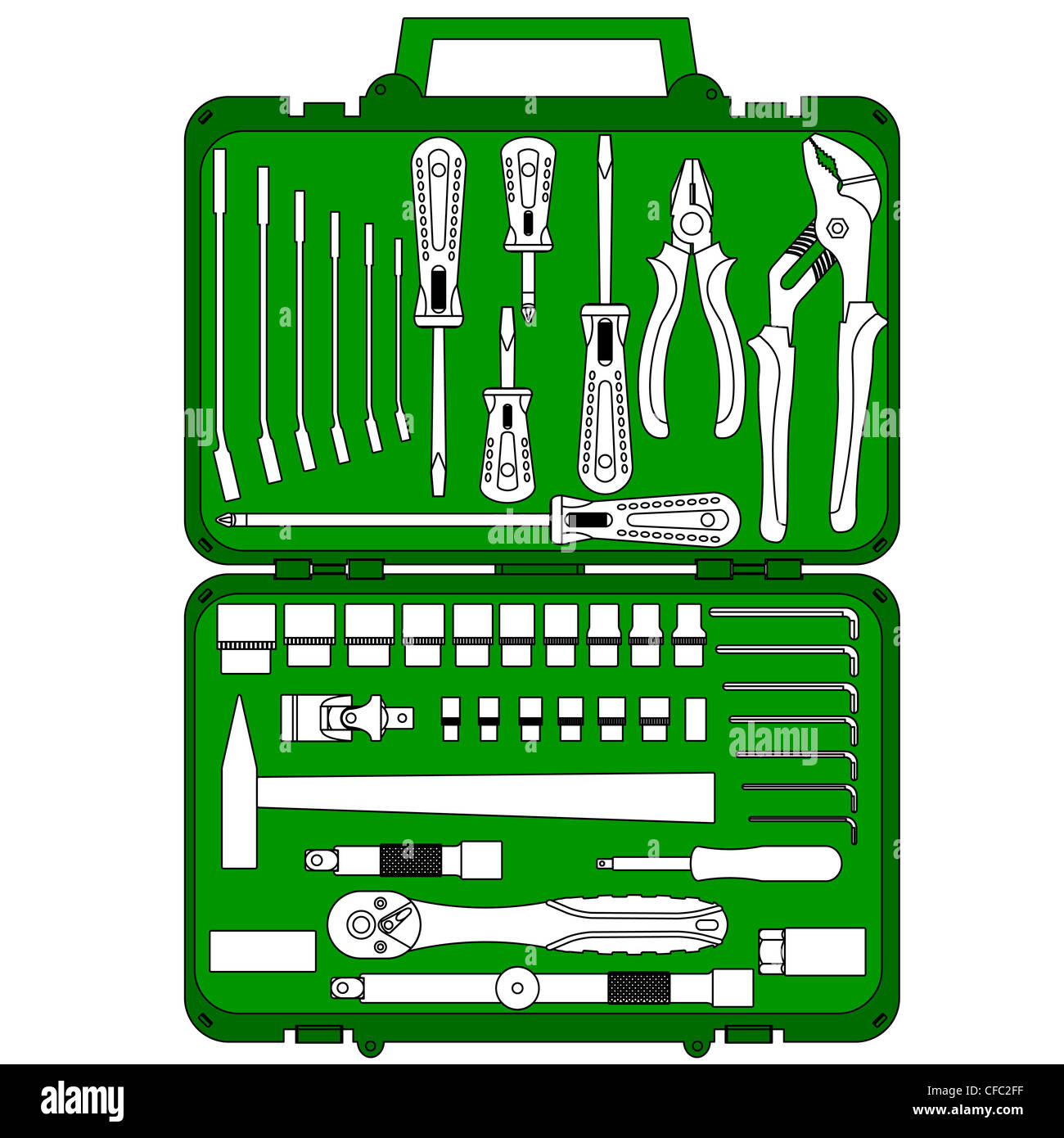 set of different tools in a box Stock Photo - Alamy