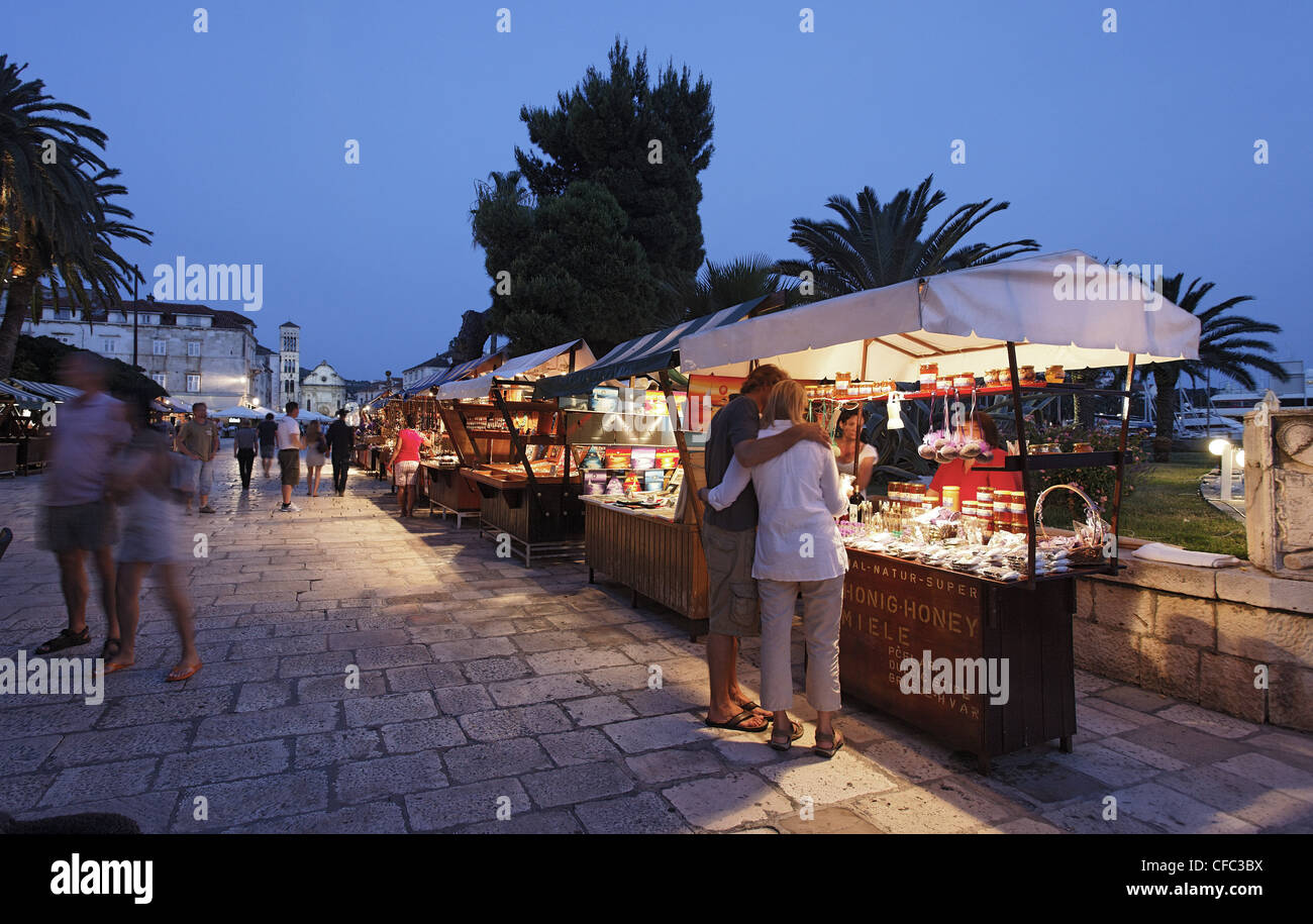 Market, pier, Hvar town, Hvar, Split-Dalmatia, Croatia Stock Photo - Alamy