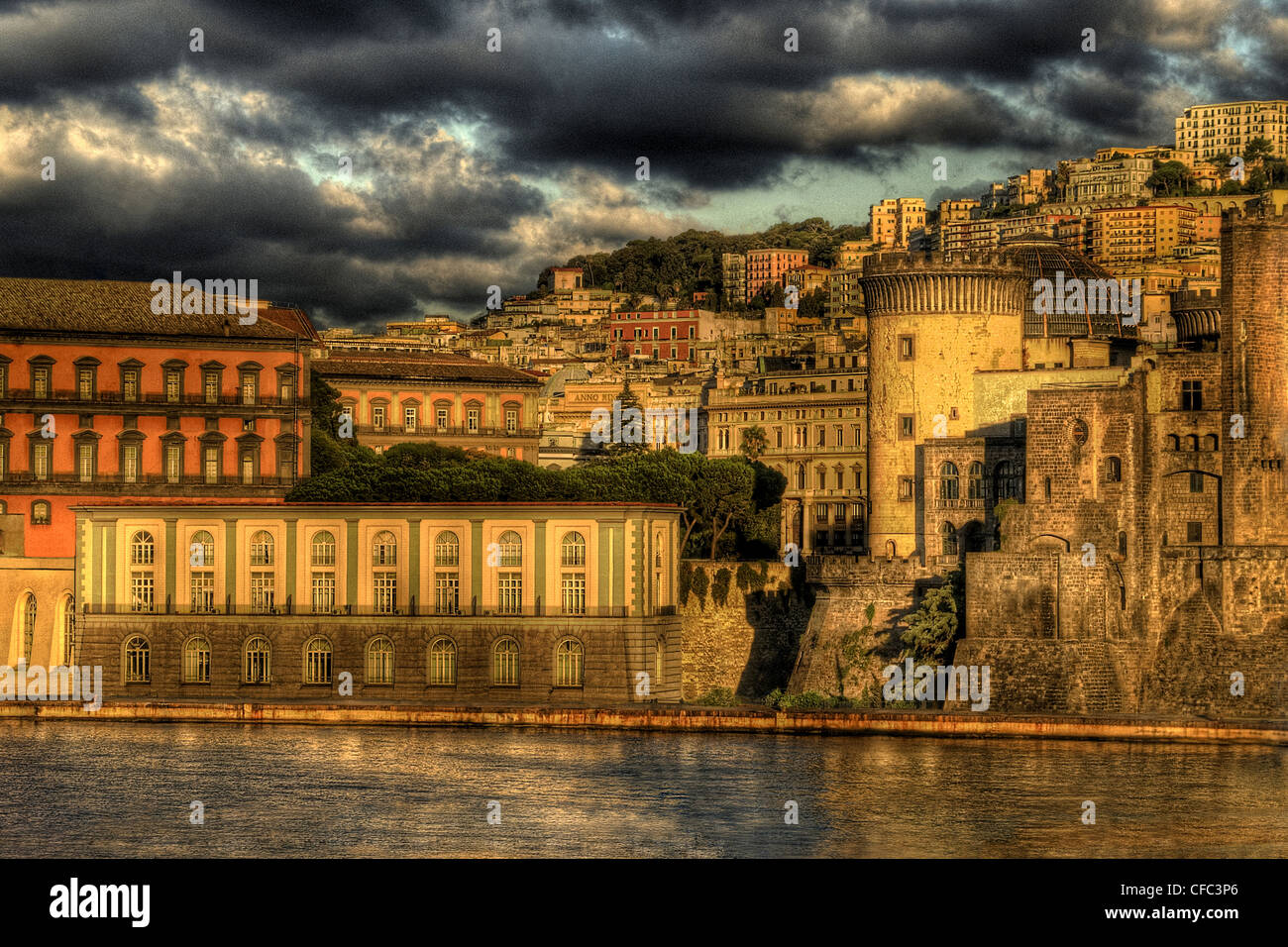 Old town Naples, Italy at sunset from the water Stock Photo - Alamy