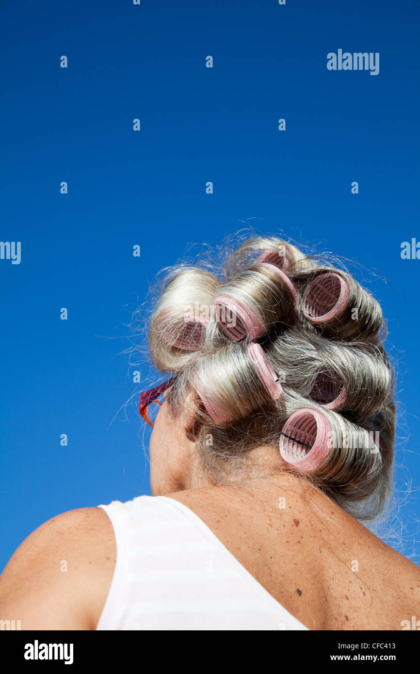 Senior woman hair in curlers hi-res stock photography and images - Alamy